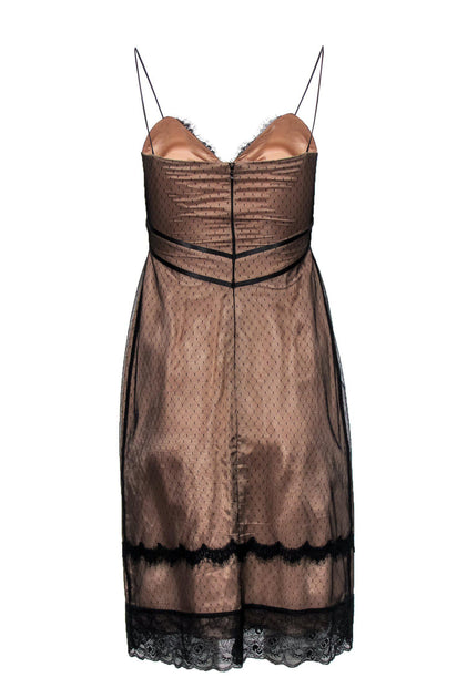 ABS Collections - Nude Sheath Dress w/ Black Lace Overlay Sz 2 | Current Boutique