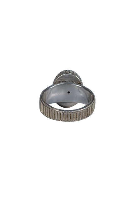 Anna Beck - Silver Ribbed Ring w/ Large Black Stone Sz 7.5