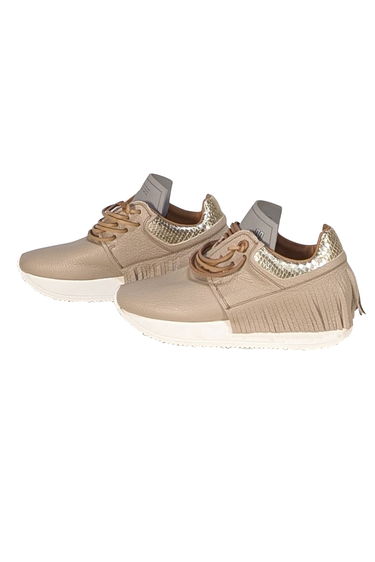 Esse Ut Esse - Beige Leather Fringe Trim Sneakers Sz 5 | Current Boutique