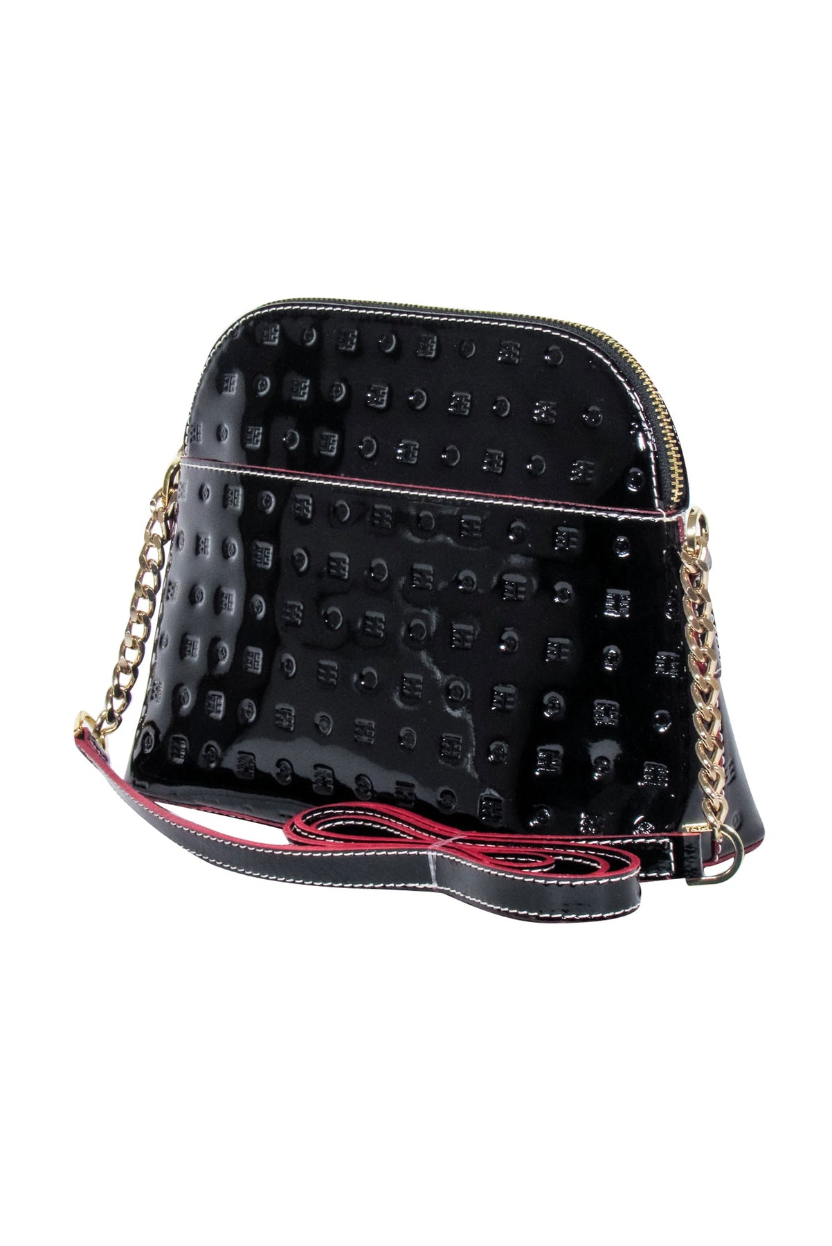 Arcadia - Black Logo Embossed Patent Leather Crossbody | Current Boutique