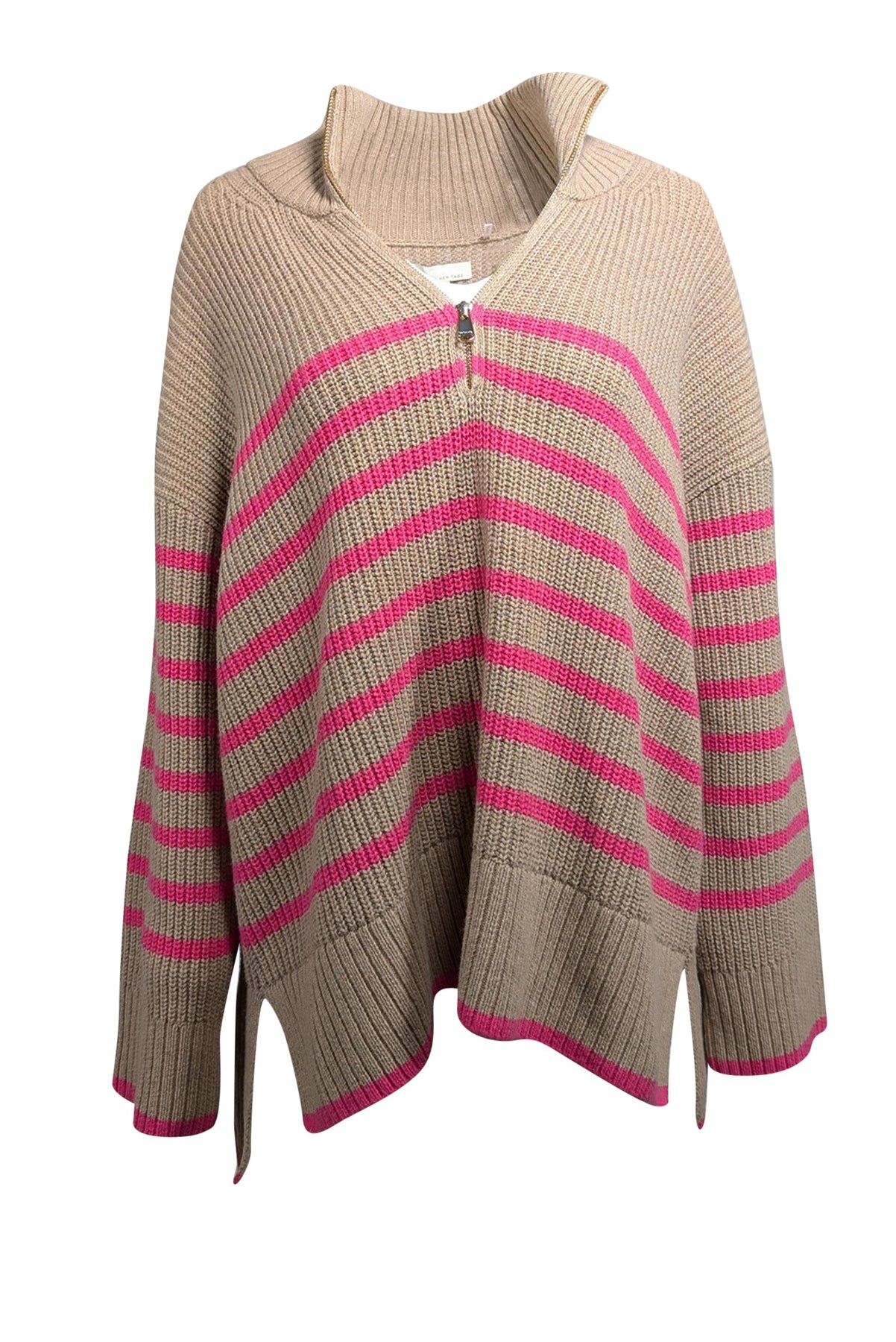 Barbour - Tan & Pink Knit Quarter Zip Sweater Sz 12 | Current Boutique