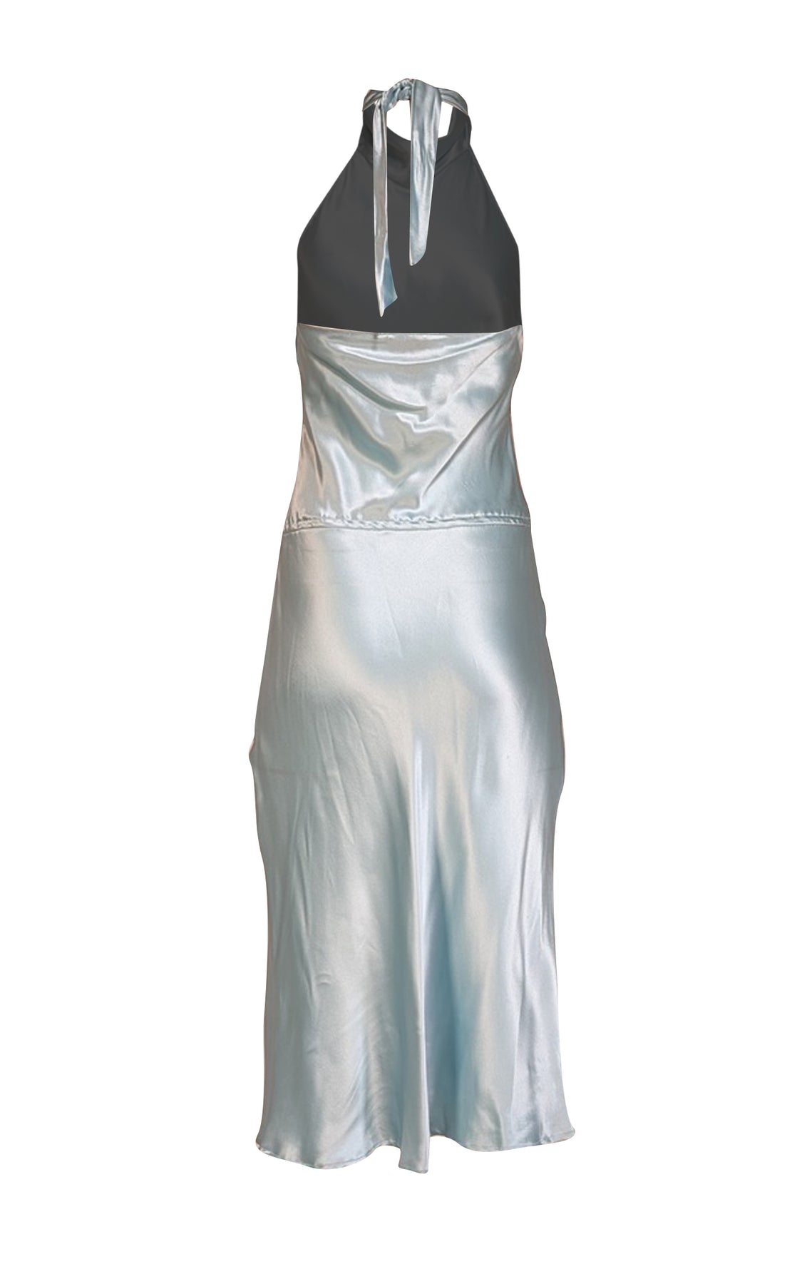 BCBG Max Azria - Light Blue Silk Halter Neck Dress Sz 8 | Current Boutique