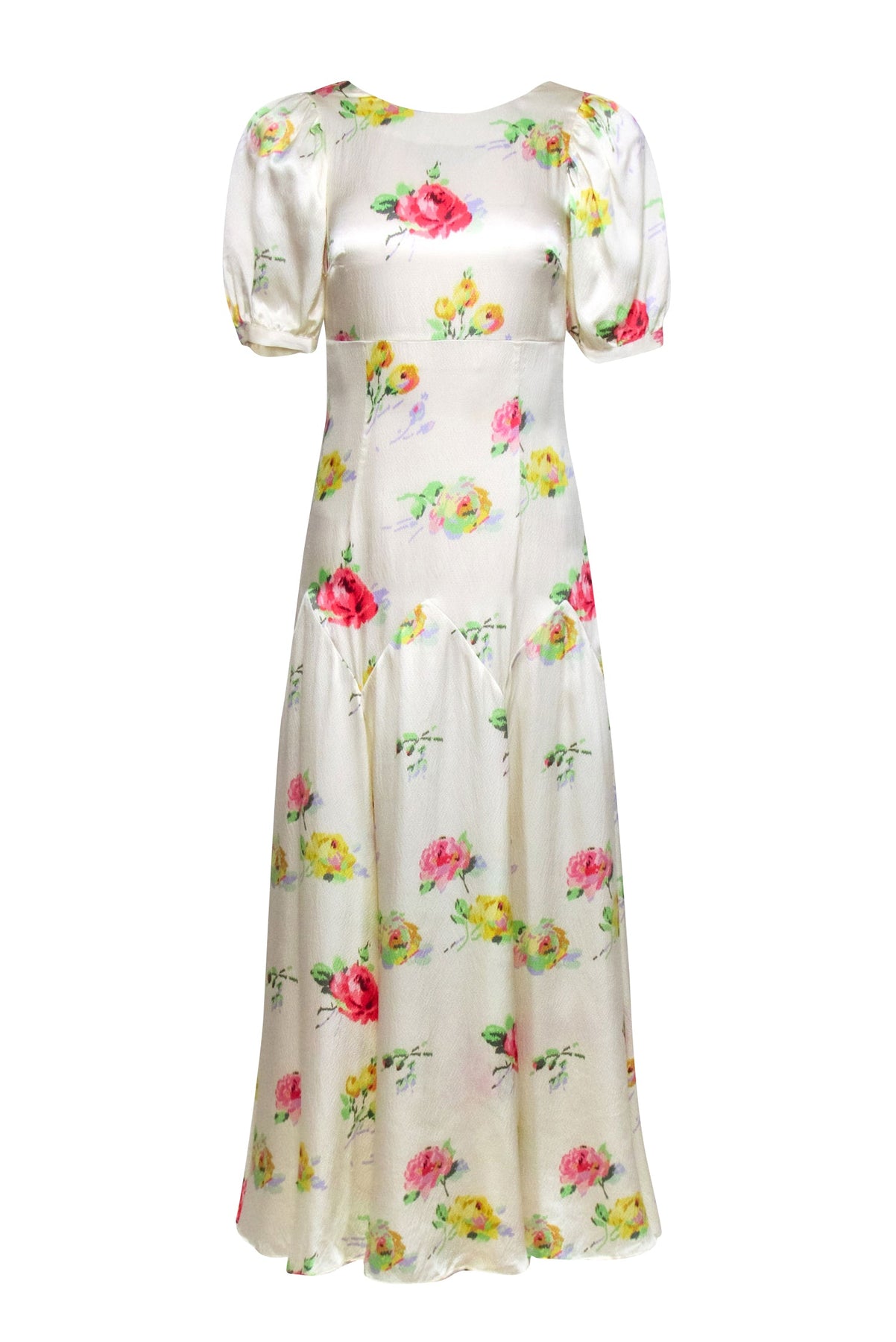 Black Iris - Ivory w/ Multi Color Floral Print Hammered Silk Dress Sz 2 ...
