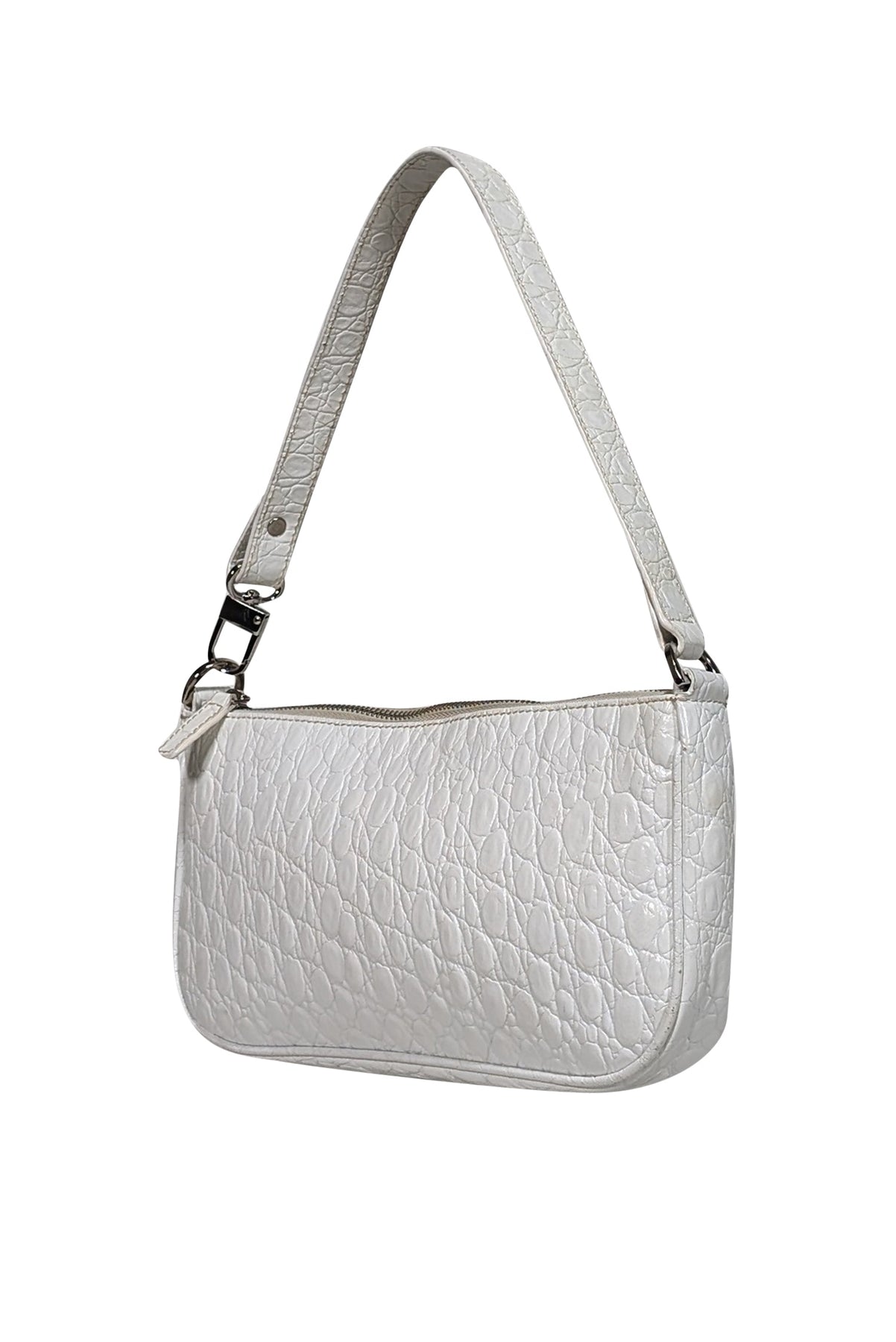 By Far - White Croc Embossed Shoulder Bag