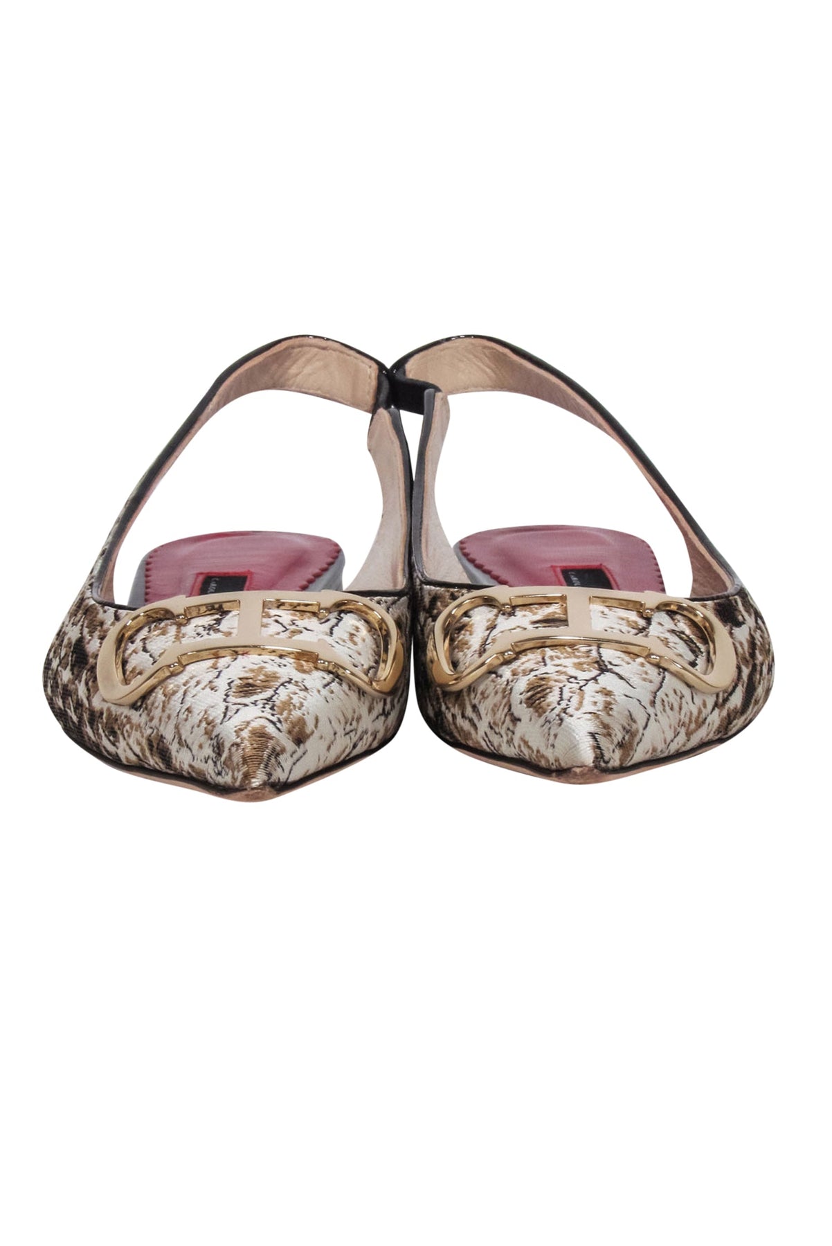 Carolina Herrera - Beige Brocade Print Sling-Back Flats Sz 7