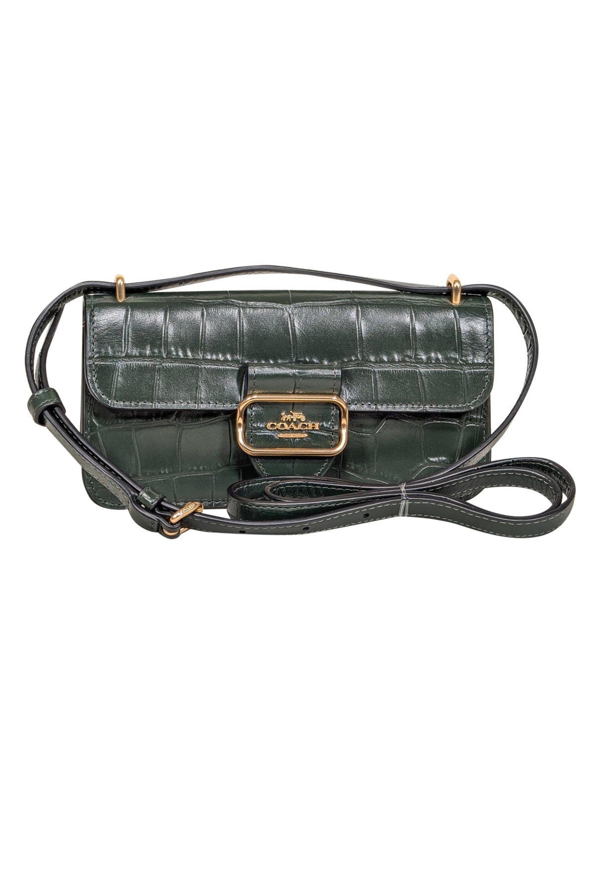 Coach - Hunter Green Croc Embossed Leather Crossbody Bag | Current Boutique