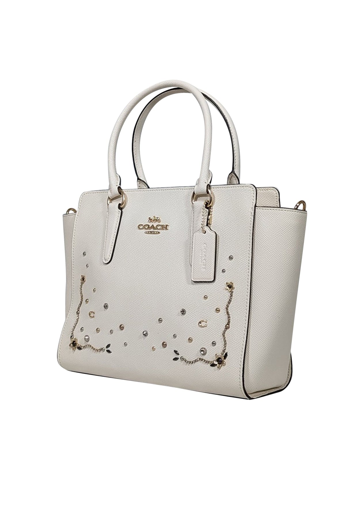 Coach - Ivory Saffiano Leather Embellished Front Satchel Bag | Current ...