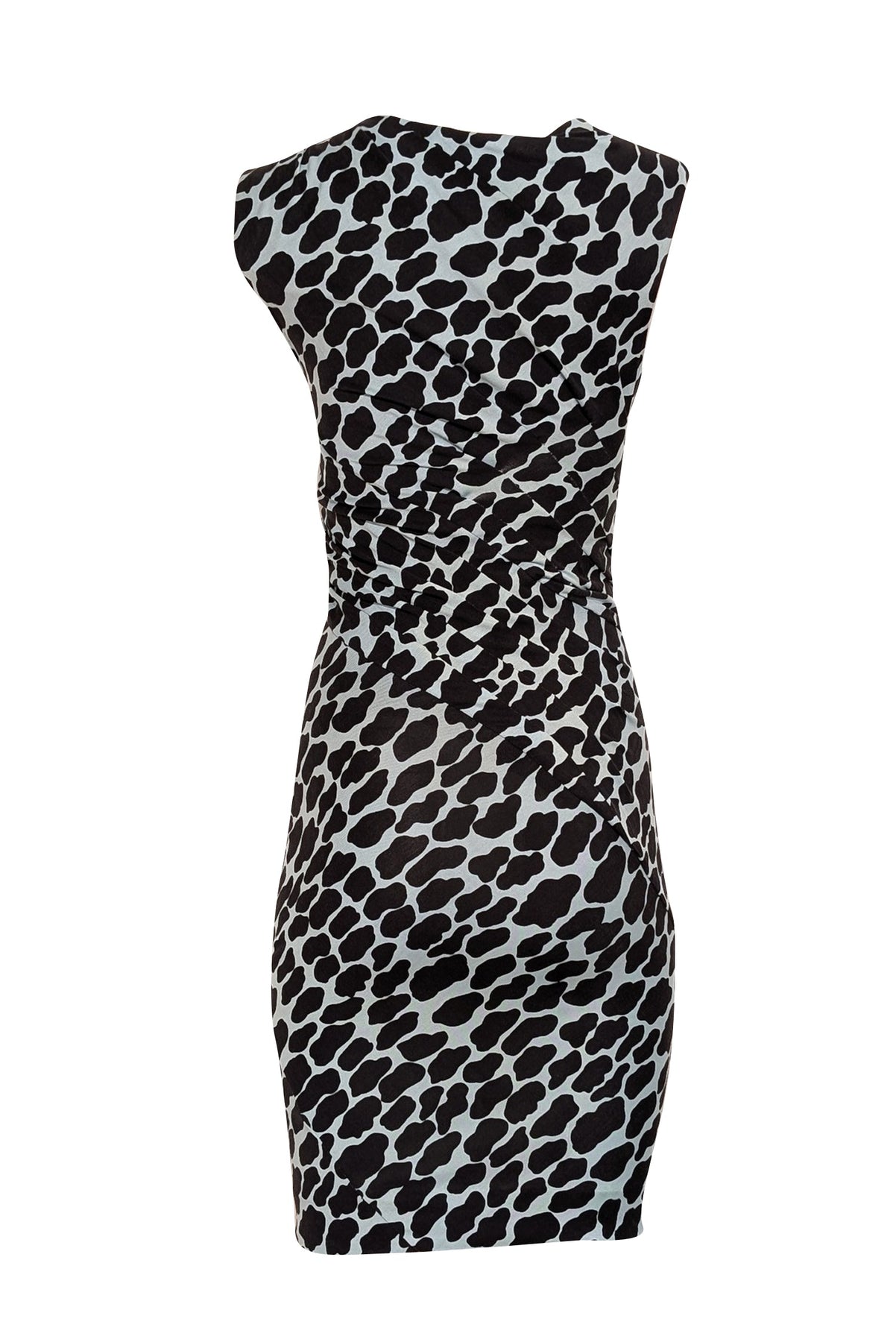 Diane von Furstenberg - Blue & Black Spotted Print Midi Ruched Dress Sz ...