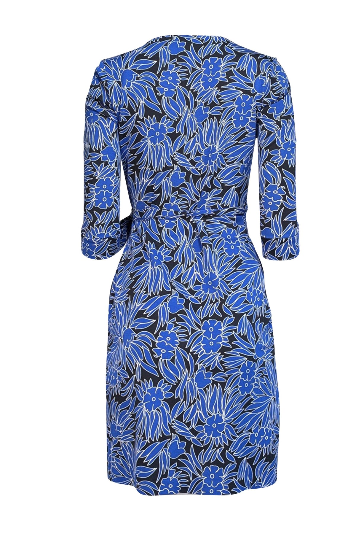 Diane von Furstenberg - Blue & Black Floral Print Cotton-Silk Blend Wr