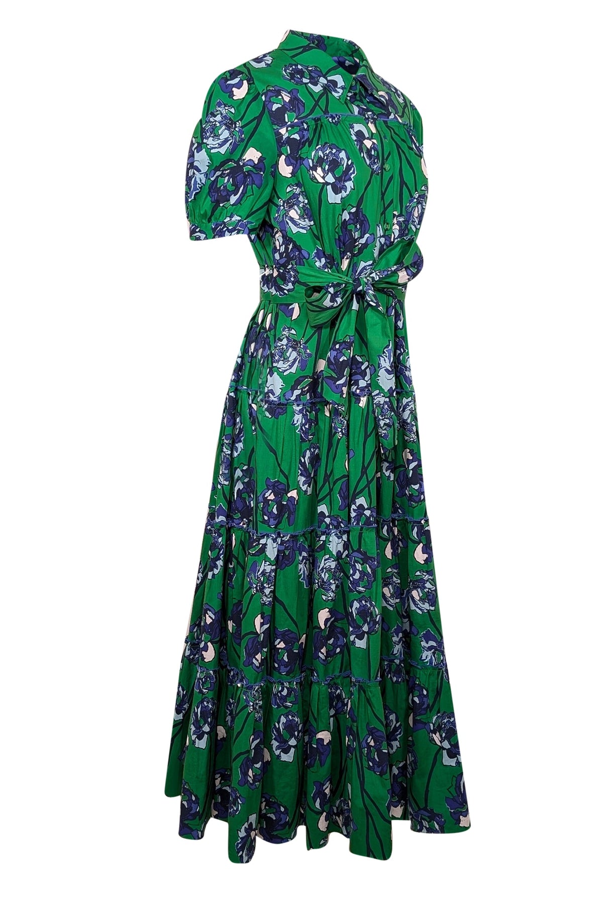 Diane von Furstenberg - Green & Blue Floral Short Sleeve Collared Maxi ...