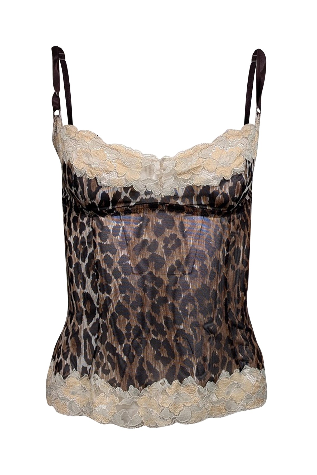 Dolce & Gabbana - Tan & Brown Leopard Print Lace Trim Tank Sz M