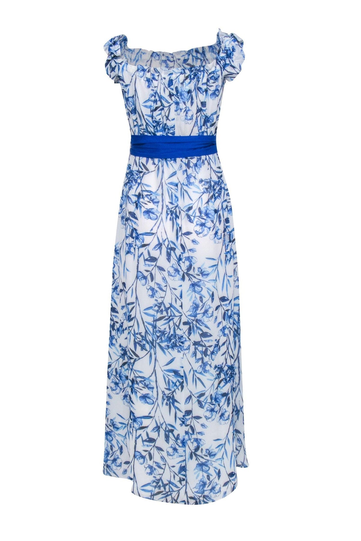 Eliza J - Blue & White Floral Print Off The Shoulder Maxi Dress Sz 8