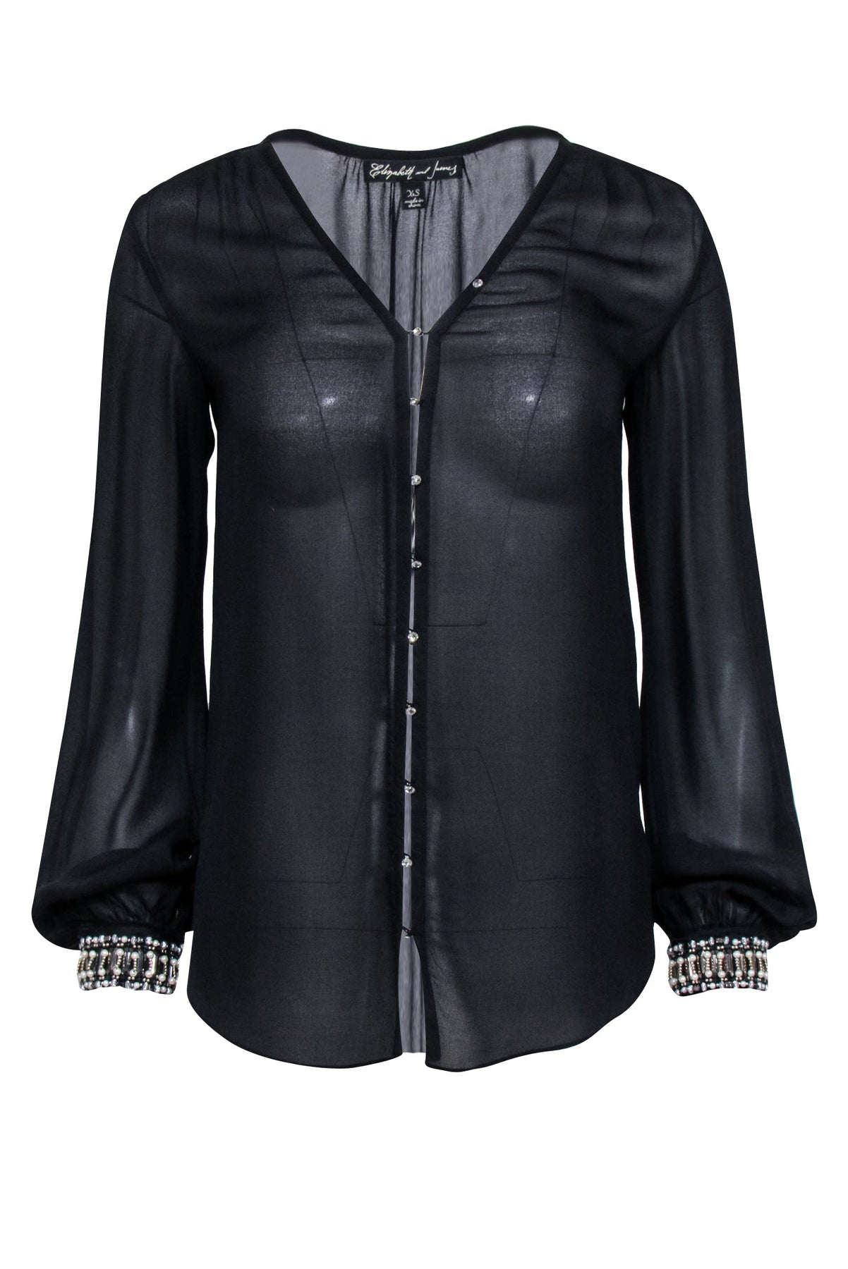 Elizabeth & James - Black Embellished Semi-Sheer Silk Blouse Sz XS