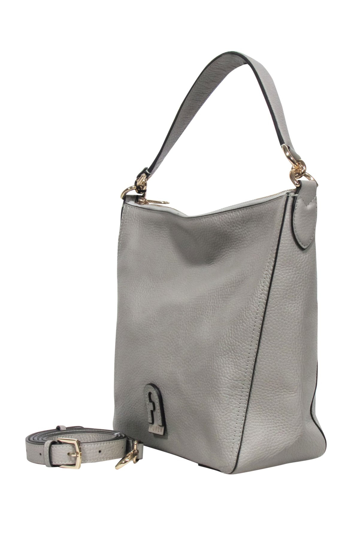 Furla - Light Grey Pebbled Leather Shoulder Bag | Current Boutique