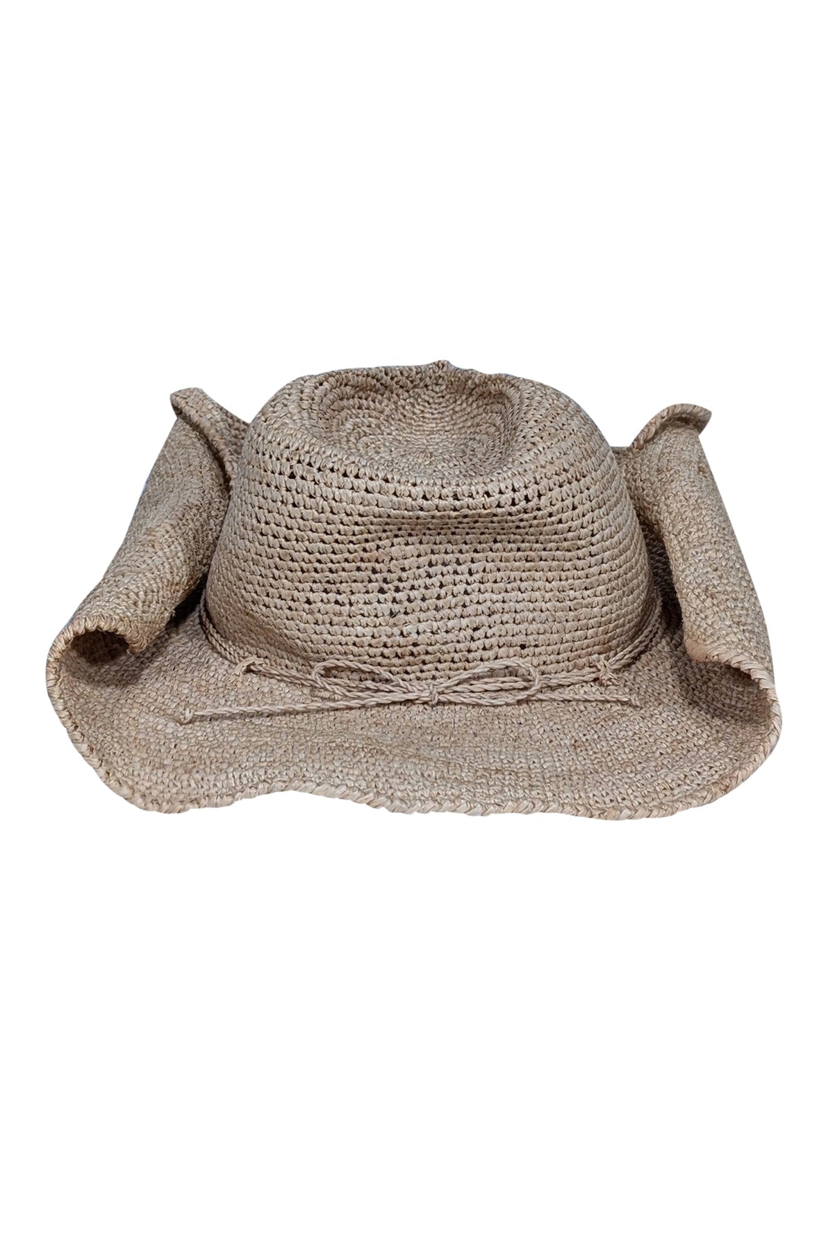 Helen Kaminski - Beige Woven Raffia Hat w/ Tie Trim | Current Boutique