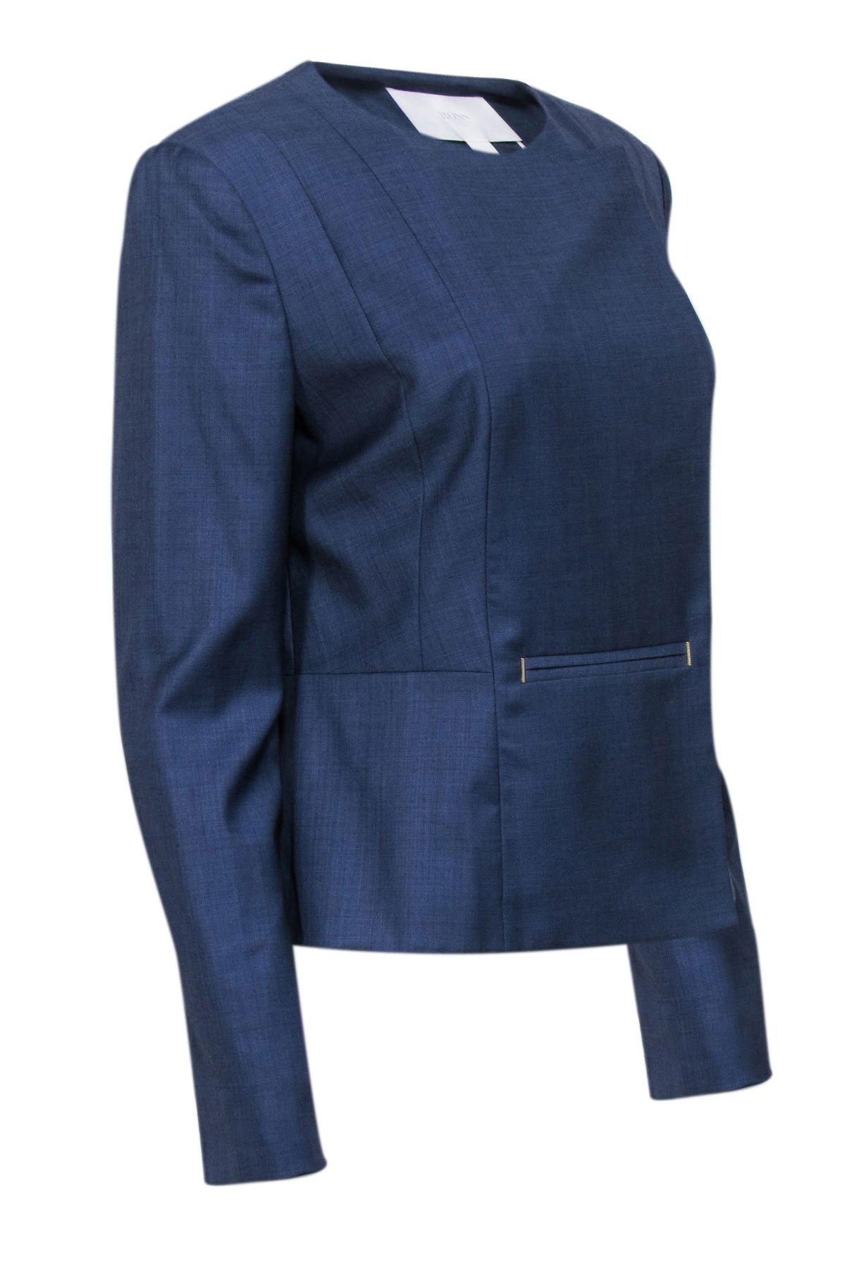 Hugo Boss - Navy Collarless Wrap Front Snap Button Blazer Sz 8