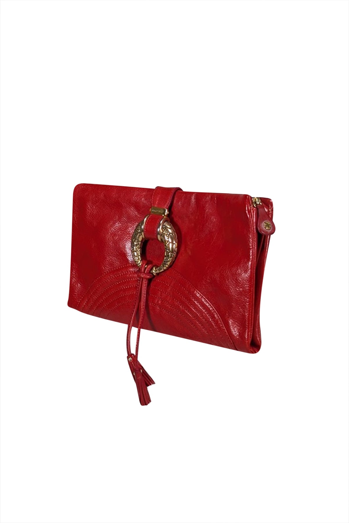 Jimmy Choo - Red Leather "O" Ring Hardware Clutch Bag | Current Boutique