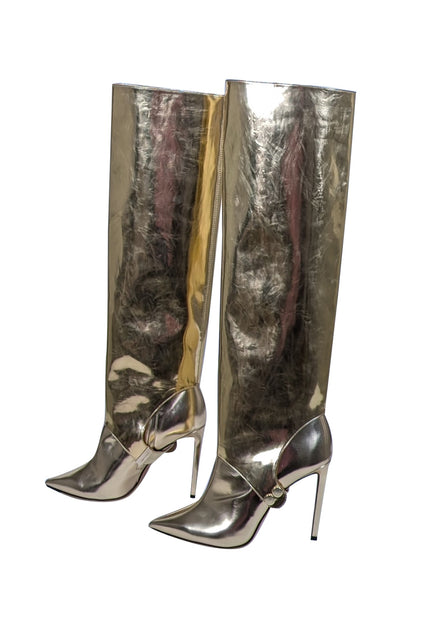 Jimmy Choo - Gold Patent Leather "Hurley" Tall Boots w/ Detachable Sha