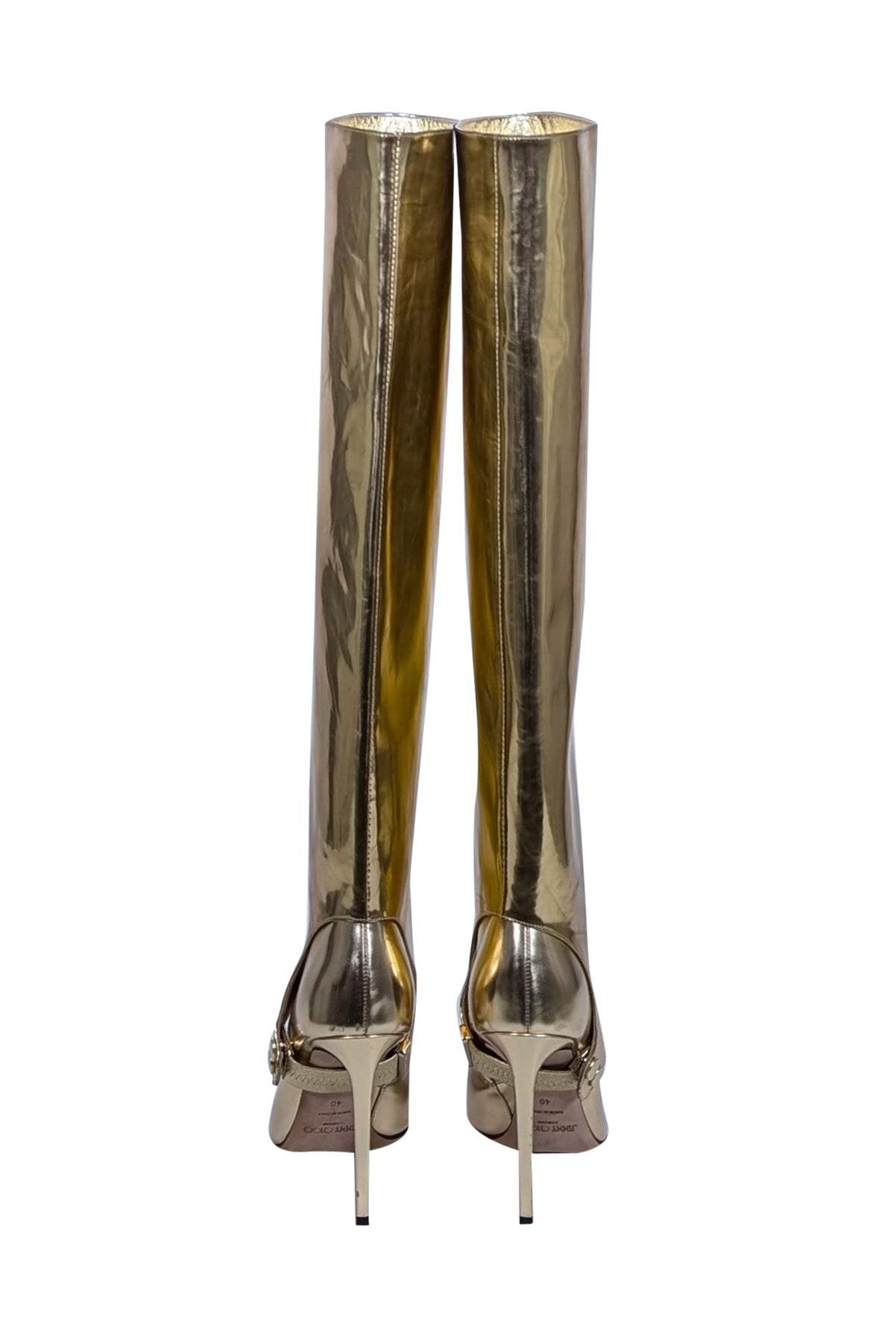 Jimmy Choo - Gold Patent Leather "Hurley" Tall Boots w/ Detachable Sha