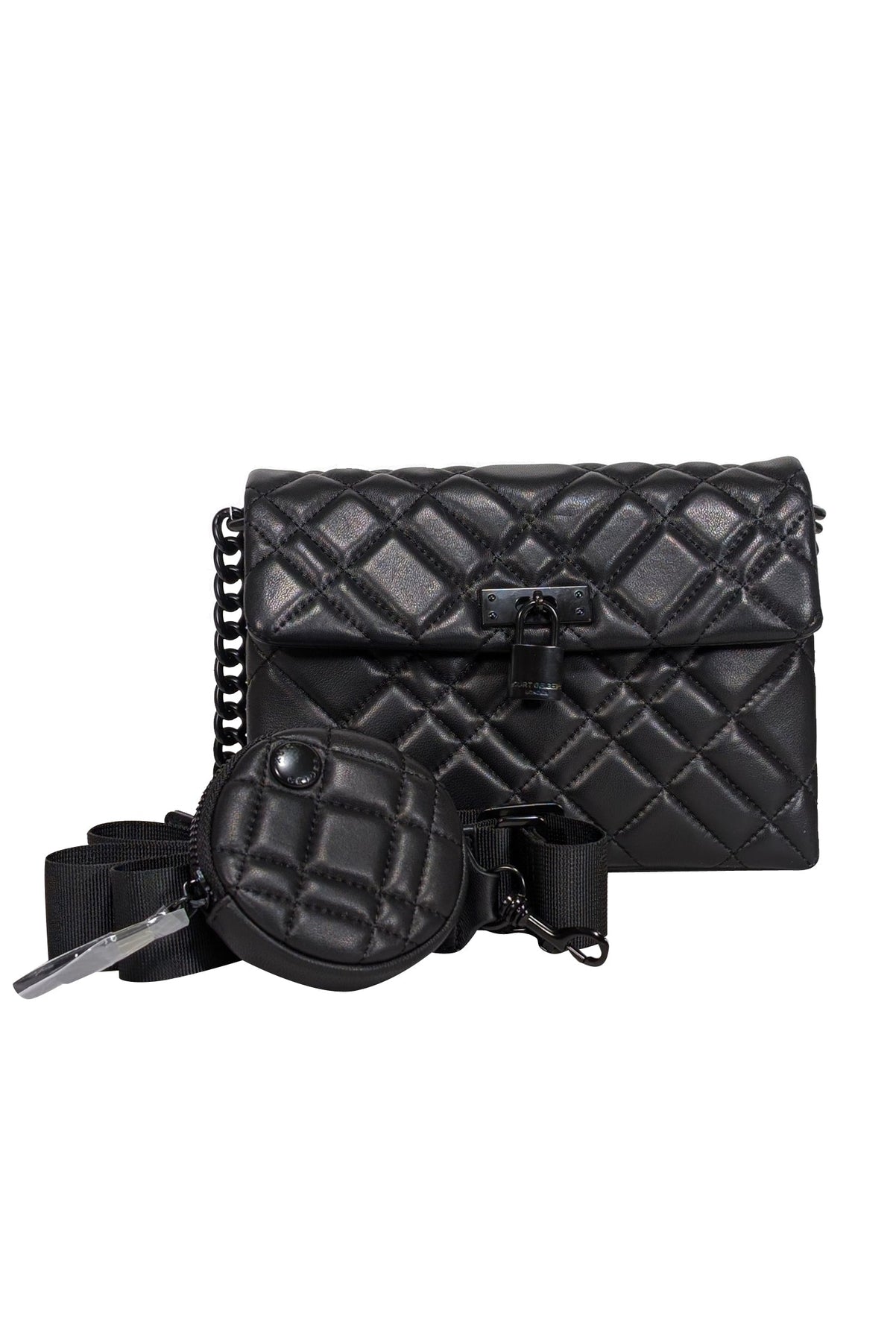 Kurt Geiger - Matte Black Quilted Mini Brixton Lock Bag
