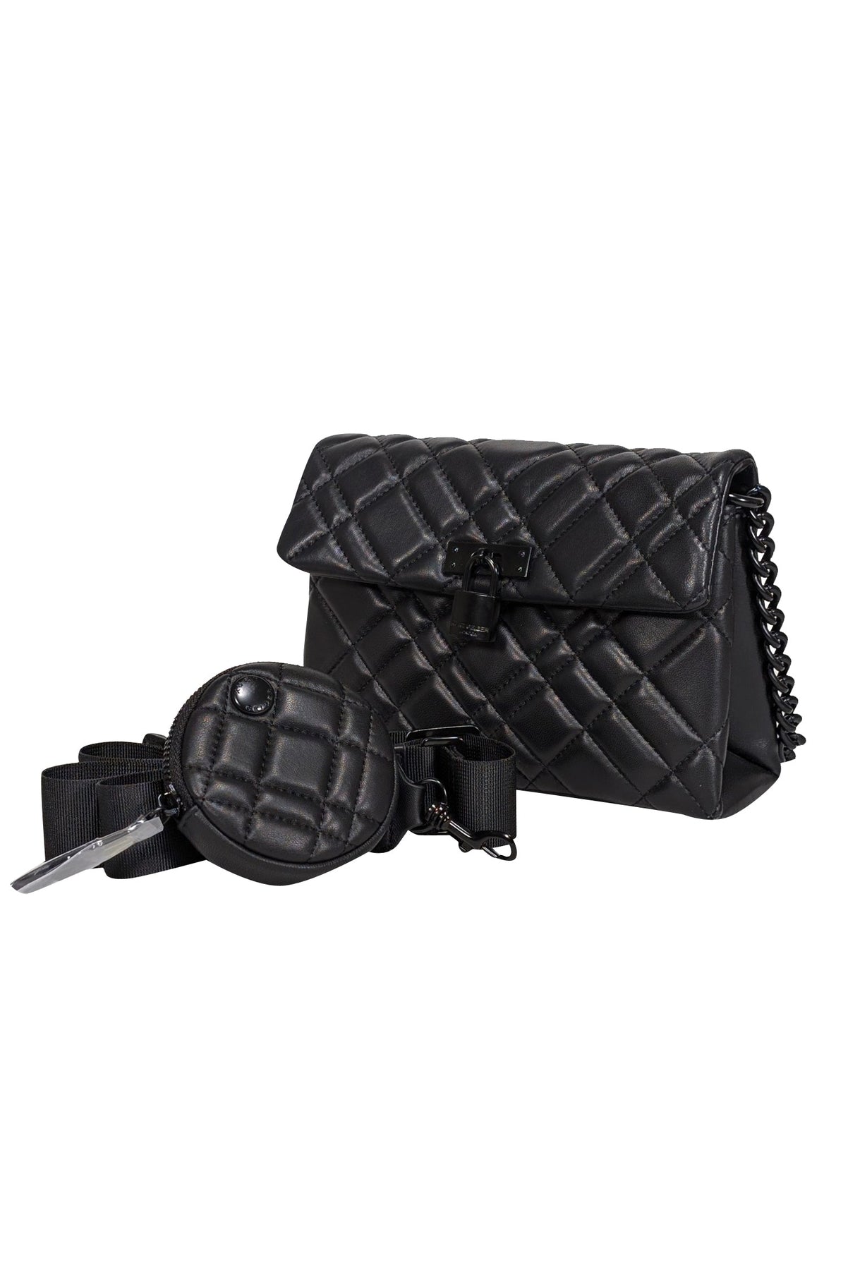 Kurt Geiger - Matte Black Quilted Mini Brixton Lock Bag | Current Boutique