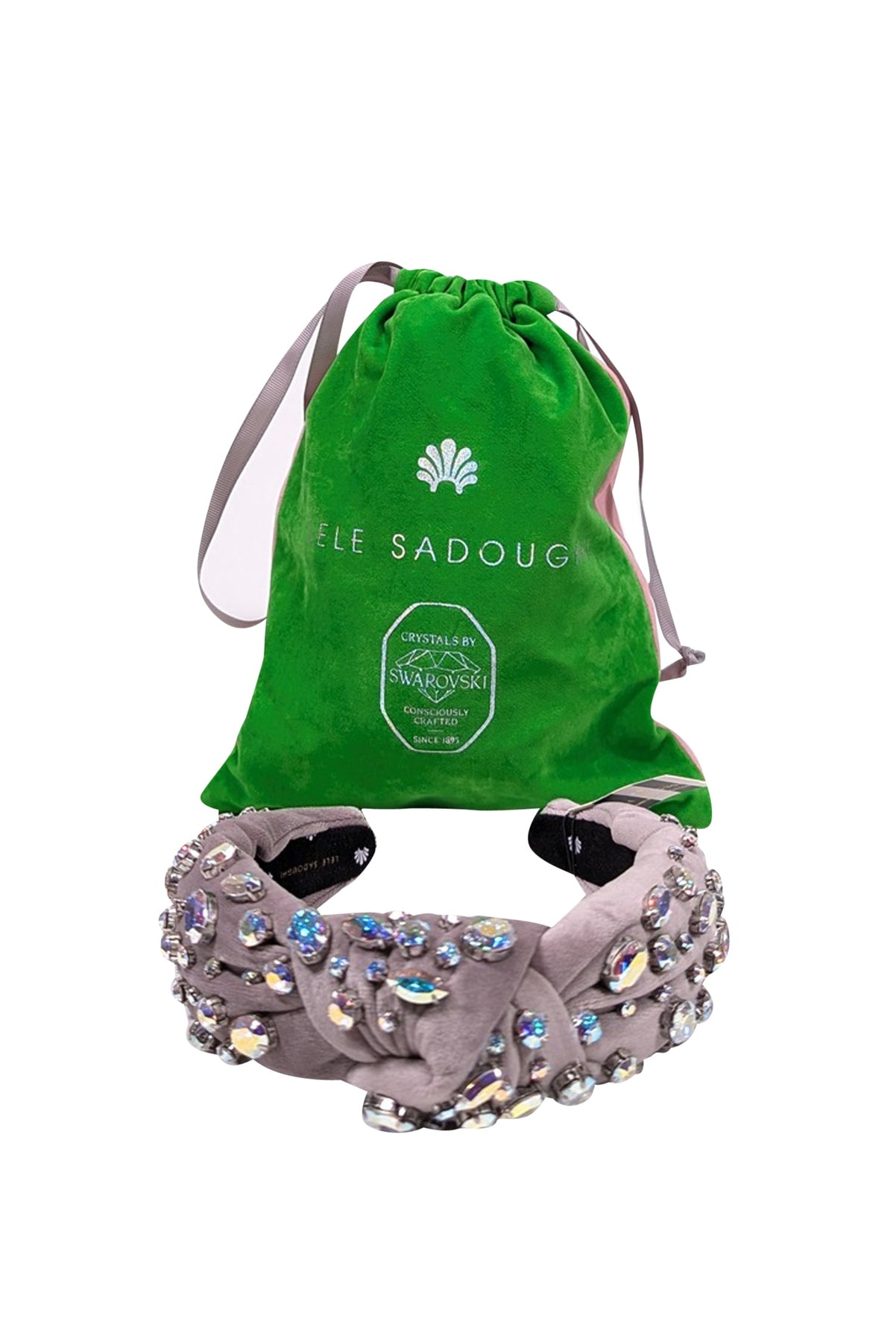 Lele Sadoughi - Dove Grey Velvet Headband w/ Swarovski Crystals