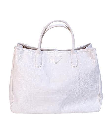 Longchamp - White Embossed Patent Leather Handbag | Current Boutique