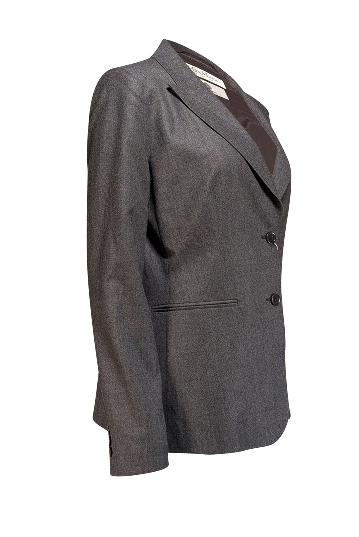 Max Mara - Grey Virgin Wool Two Button Blazer Sz 12 | Current Boutique