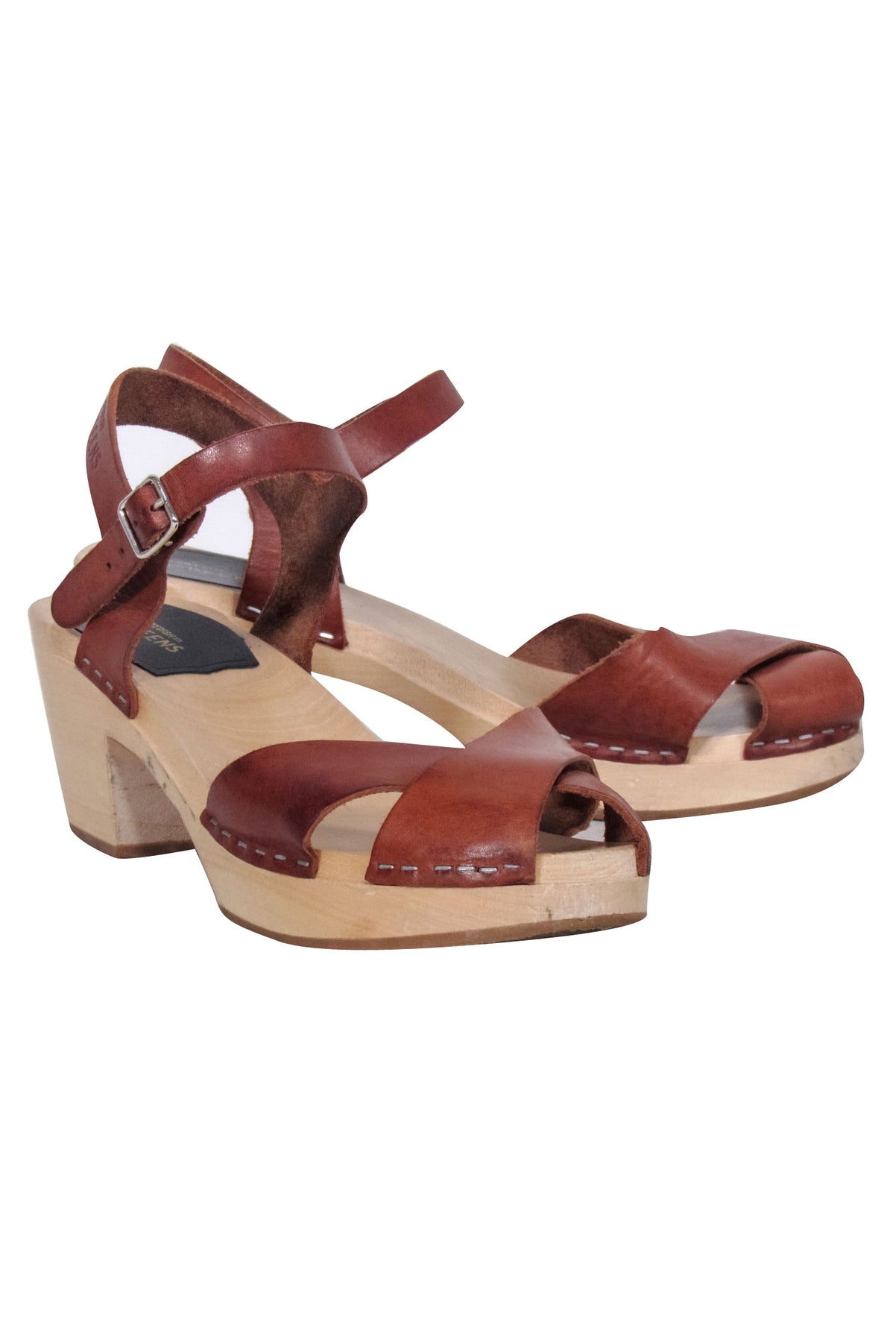 Swedish Hasbeens - Brown Leather Strappy Heeled Sandal Sz 9