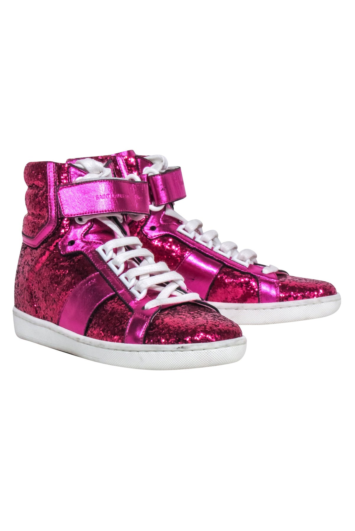 Yves Saint Laurent - Pink Glitter High Top Sneakers Sz 5 | Current Boutique