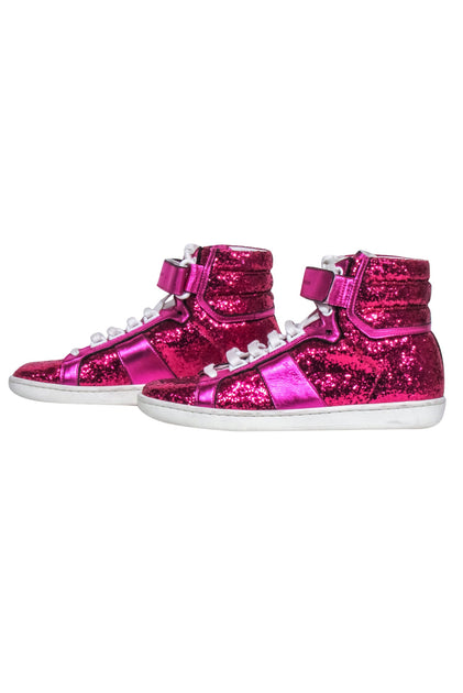 Yves Saint Laurent - Pink Glitter High Top Sneakers Sz 5 | Current Boutique