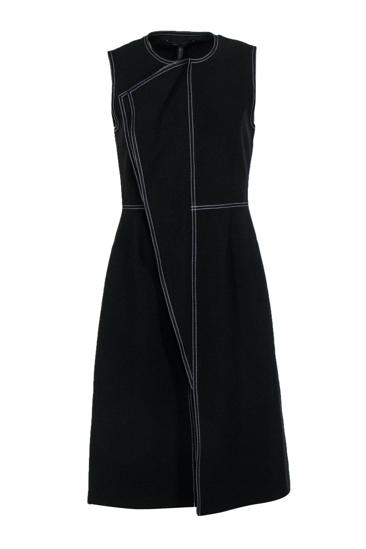 BCBG Max Azria - Black Longline Zip-Up Draped Vest w/ White Stitching