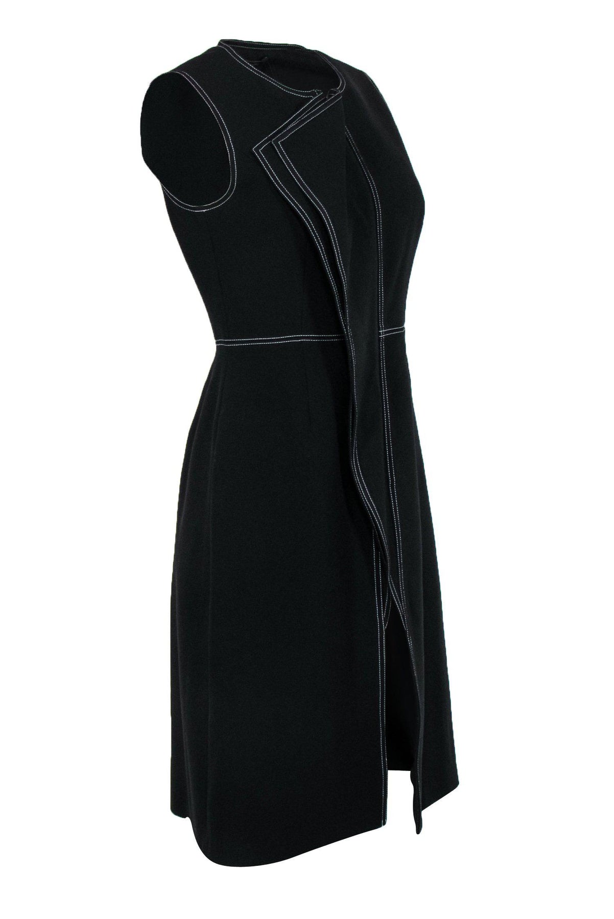 BCBG Max Azria - Black Longline Zip-Up Draped Vest w/ White Stitching