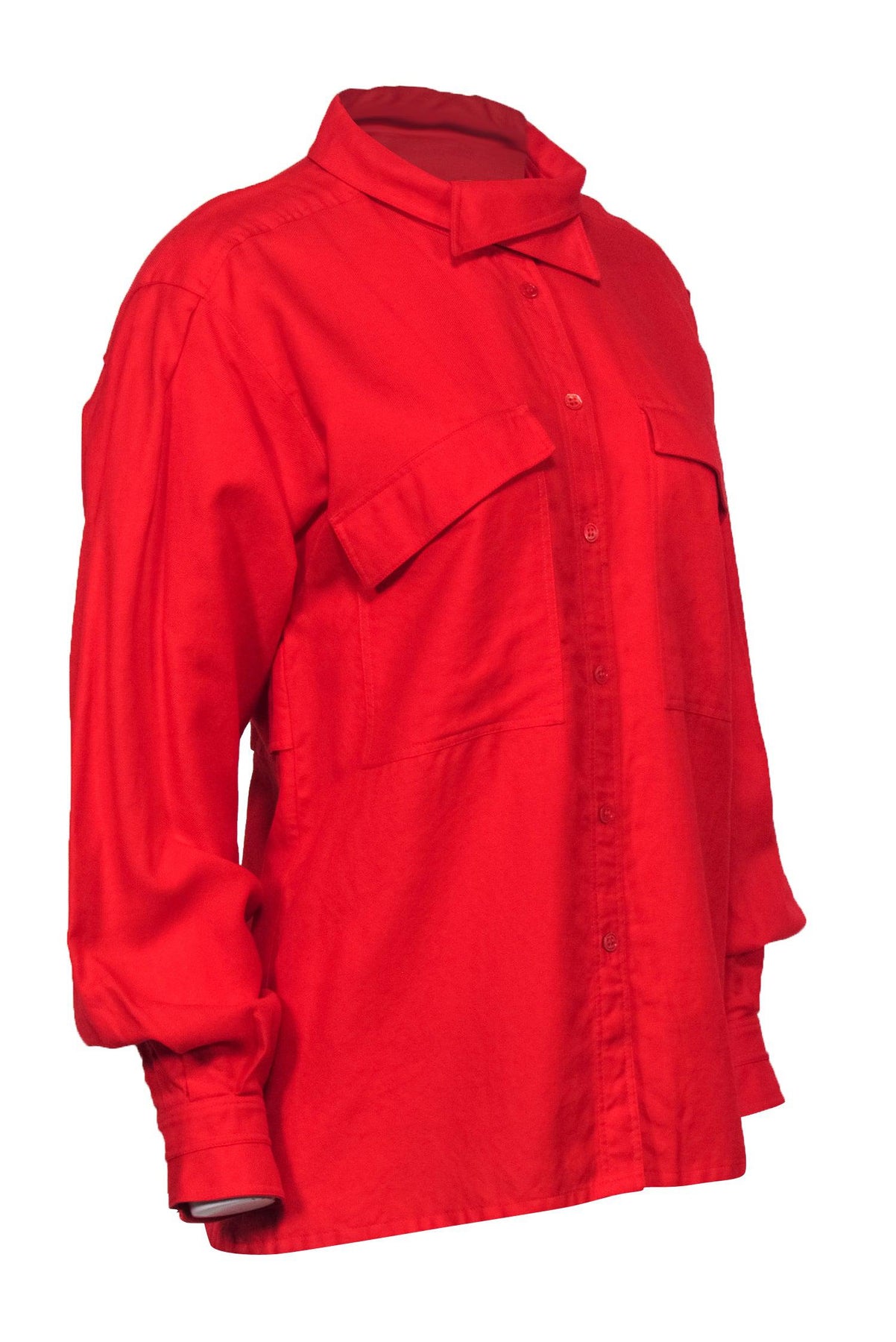 Escada - Red Long Sleeve Button-Up Cotton Blouse Sz 10 | Current Boutique