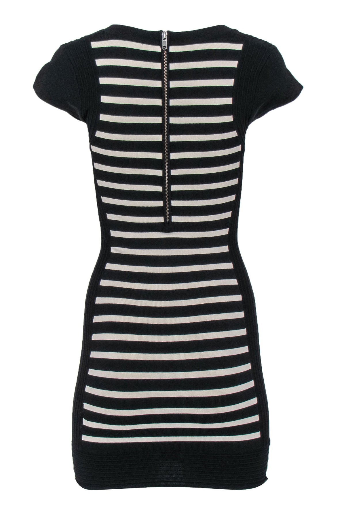 French Connection - Black & White Striped Cap Sleeve Bodycon Dress Sz