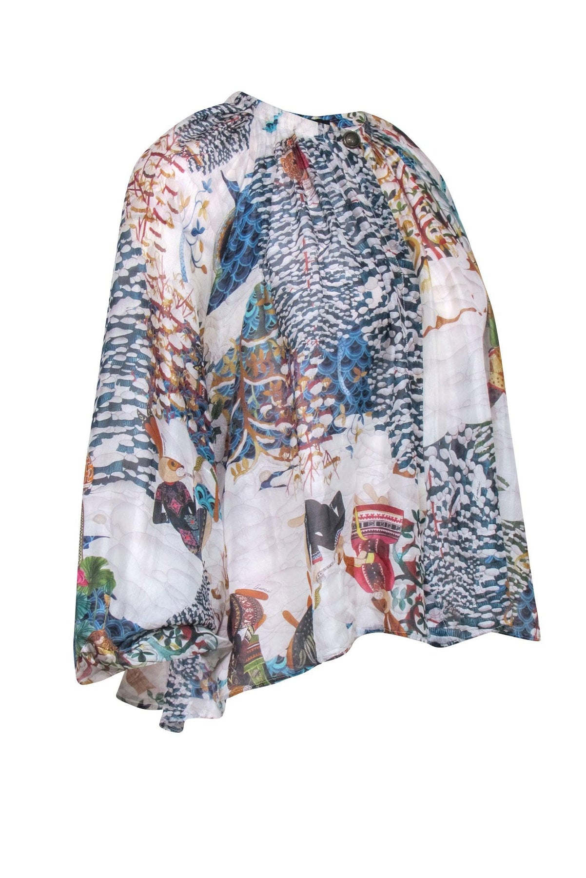 Gucci - Ivory & Multicolor Print Silk Button Front Shirt Sz 6