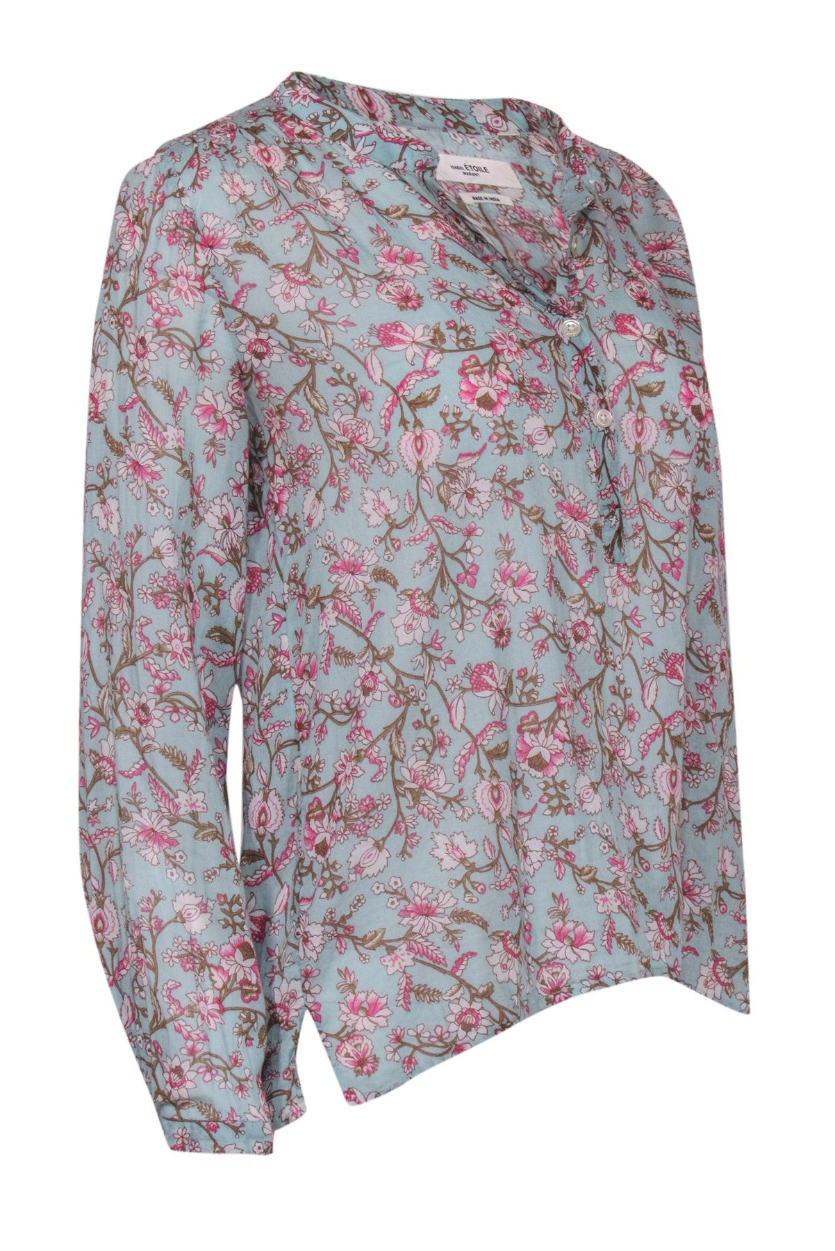 Isabel Marant Etoile - Blue Long Sleeve Blouse w/ Pink Floral Print Sz
