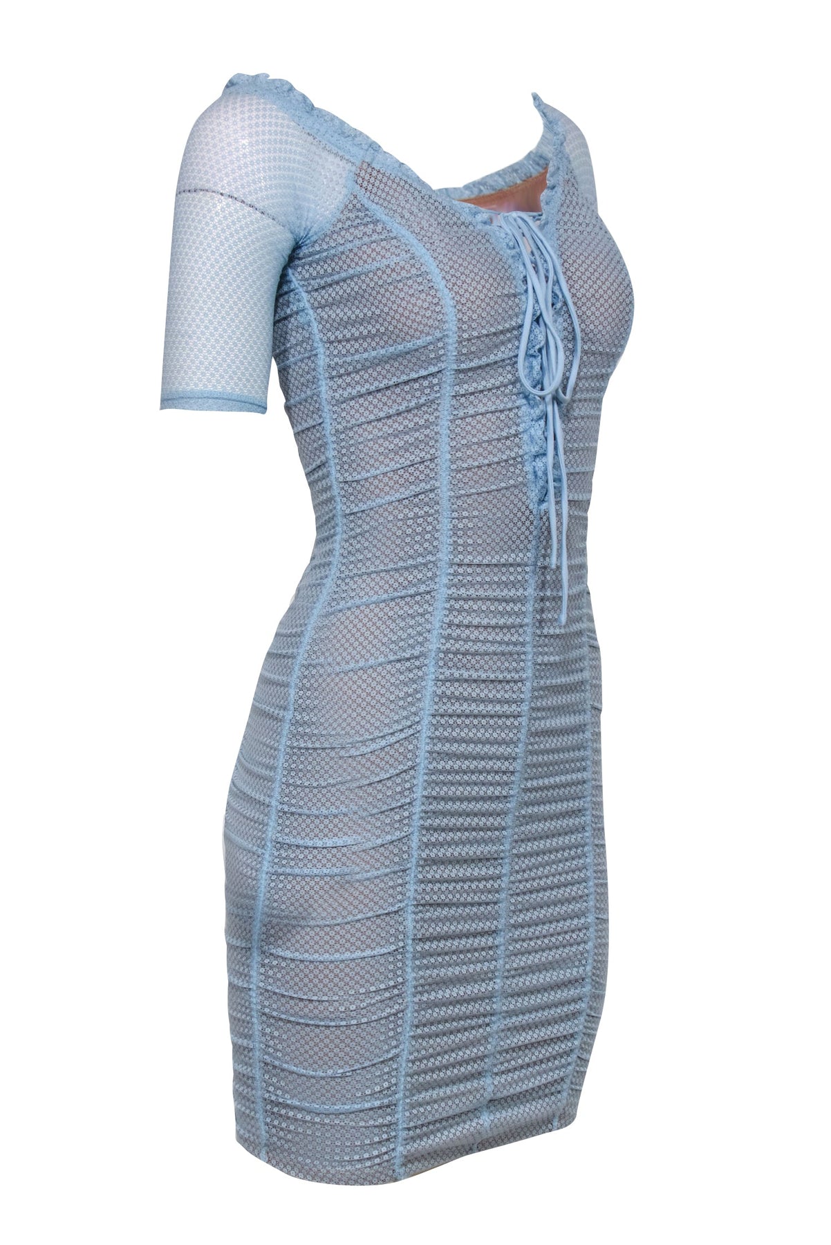 Majorelle - Blue Ruched Lace Mini Dress Sz XXS | Current Boutique