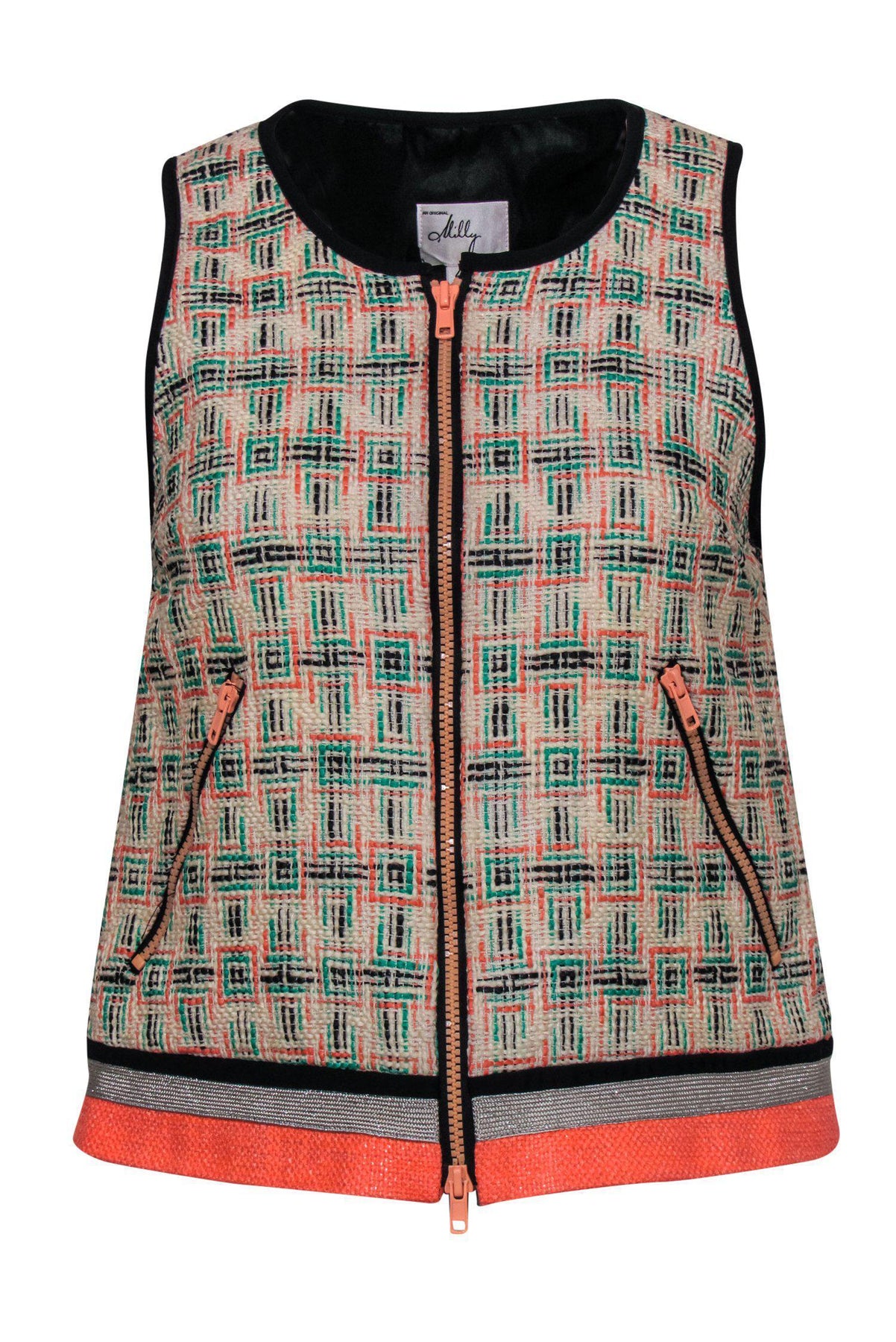 Milly - Beige, Green & Pink Printed Woven Zip-Up Tank Sz 4 | Current ...