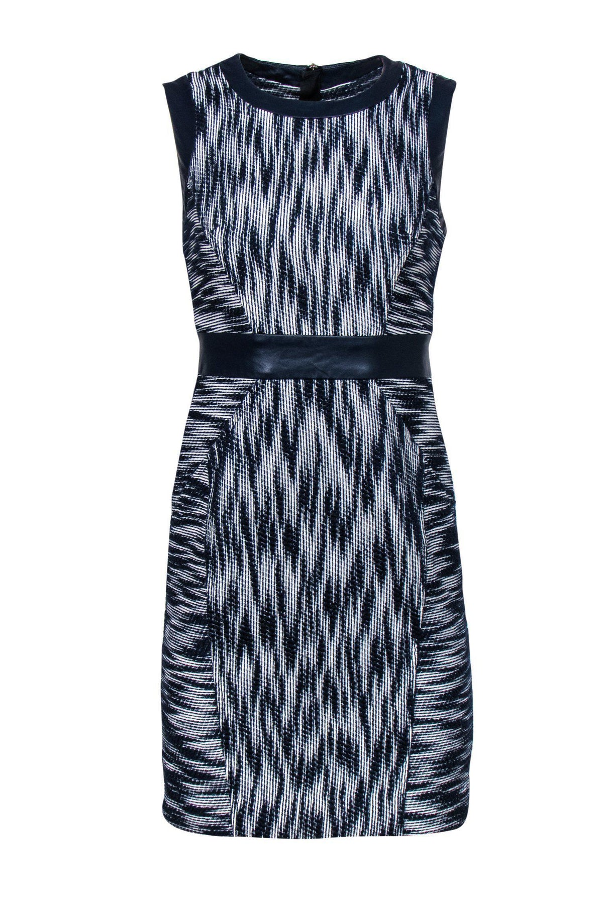 Milly - Blue & White Marbled Dress w/ Leather Trim Sz 2