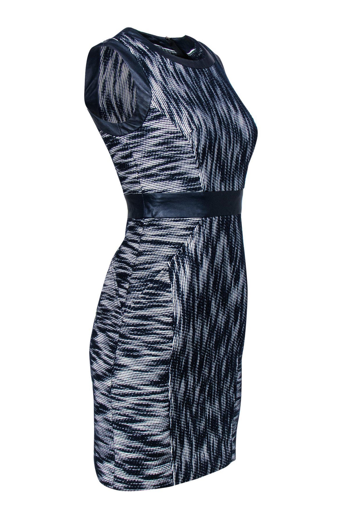 Milly - Blue & White Marbled Dress w/ Leather Trim Sz 2