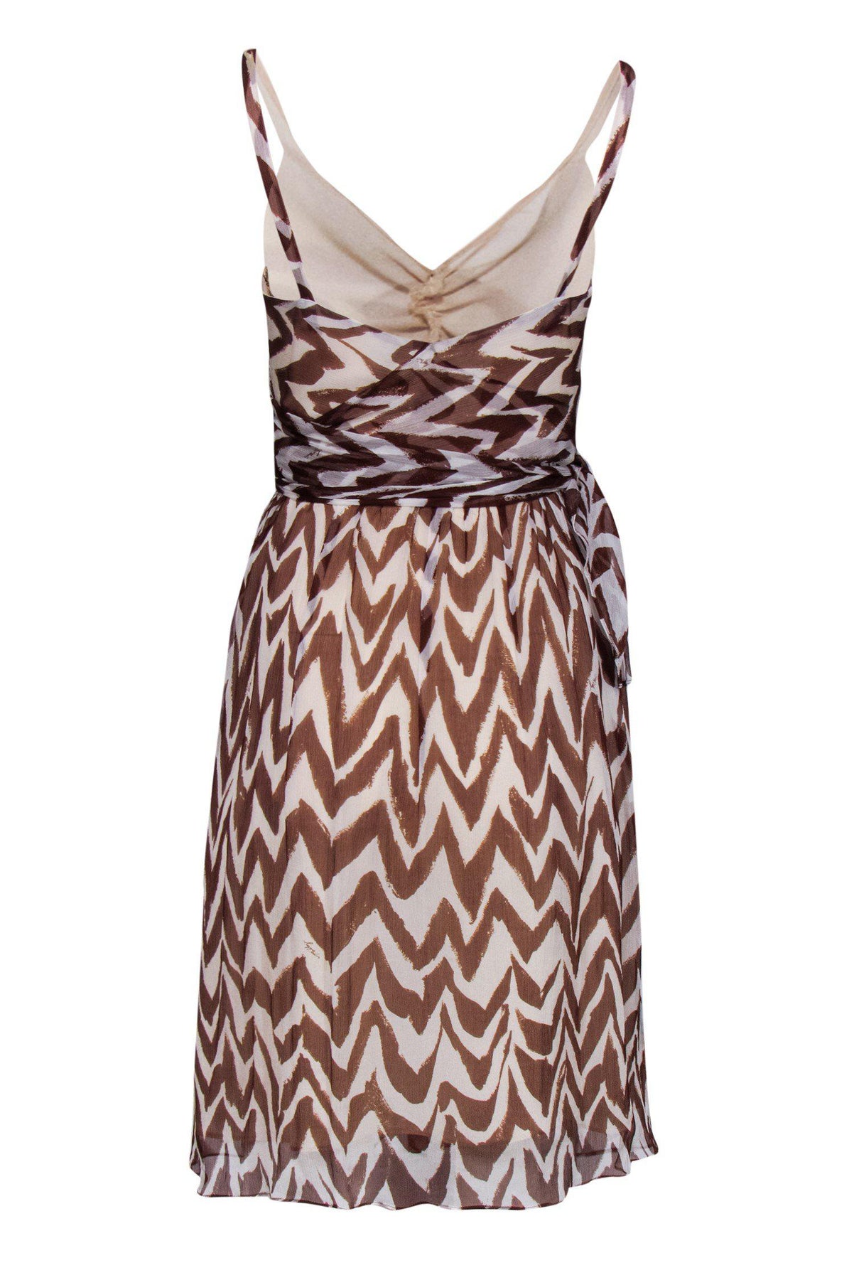 Milly - Brown & Tan Silk Geometric Print Wrap Dress Sz 6 | Current Boutique