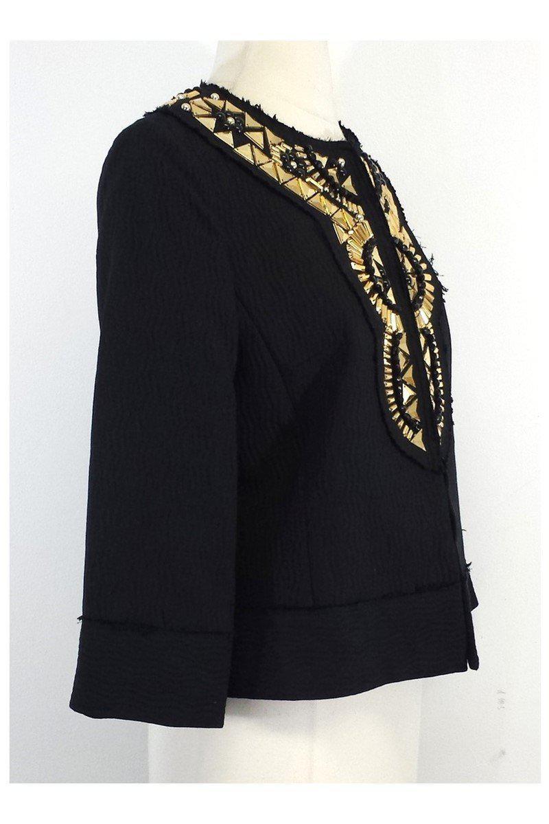 Milly - Black Embellished Cotton Jacket Sz 4 | Current Boutique