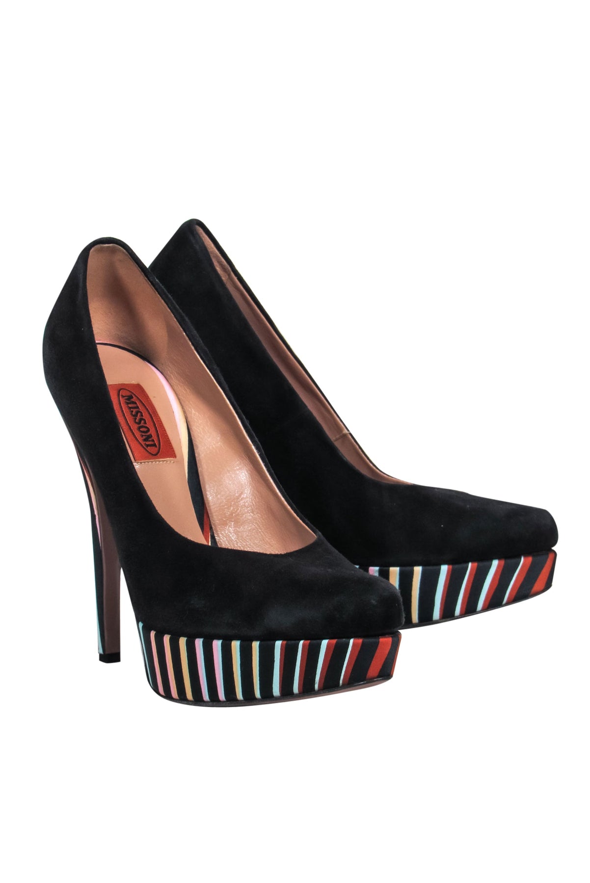 Missoni - Black Suede Platform Pumps w/ Printed Satin Sz 6 | Current ...